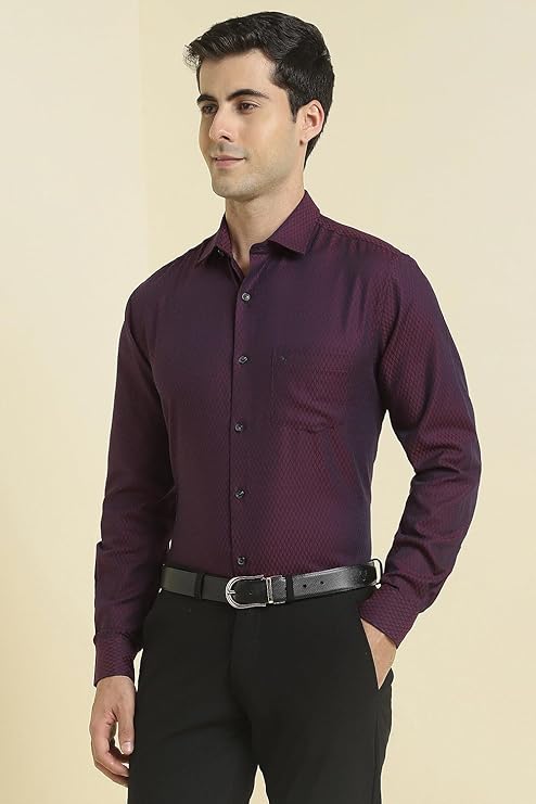 Men's Cotton Classic Fit Solid Textured Formal Shirt